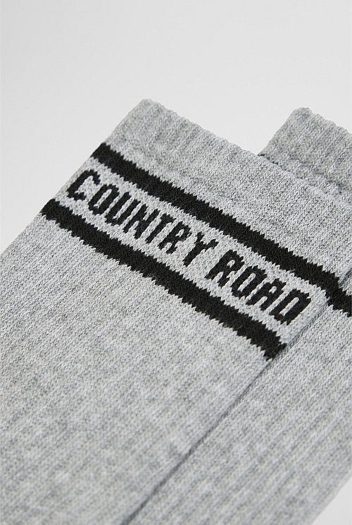 Grey Marle Australian Cotton Blend Country Road Sport Crew Sock ...