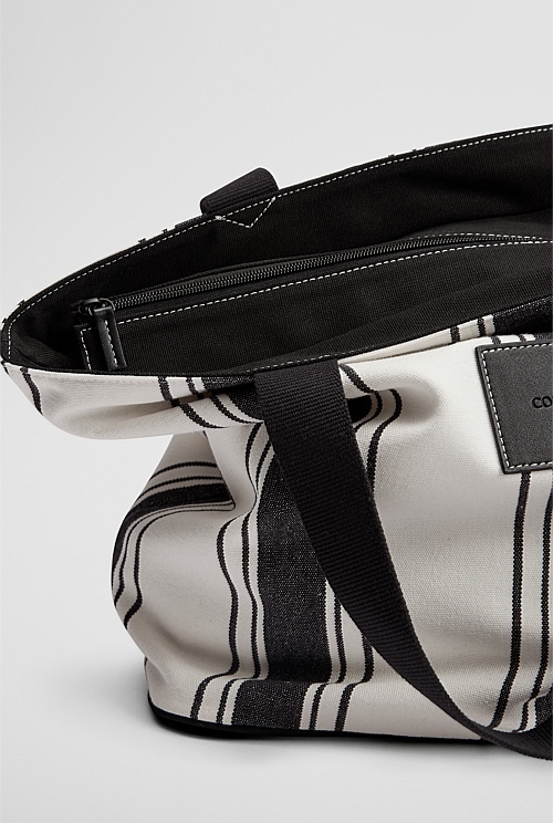 Black Australian Cotton Patch Logo Stripe Shopper - Bags | Country Road