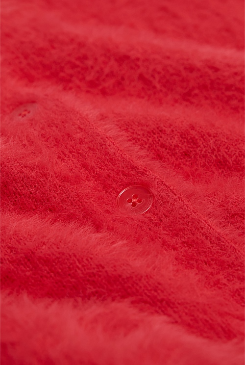 Chilli Red Fluffy Knit Cardigan - Knitwear | Country Road