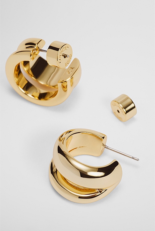 Gold Large Double Hoop Earring - Earrings | Country Road