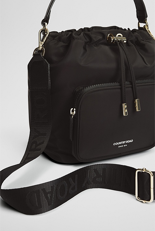 Black Recycled Polyester Soft Bucket Bag - Bags | Country Road