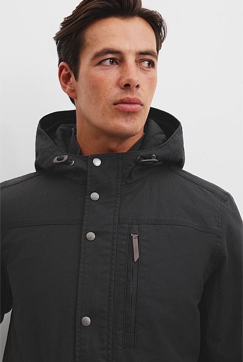 Washed Black Canvas Parka - Work | Country Road