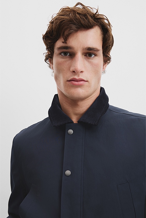 Navy Cord Trim Wadded Jacket - Jackets & Coats | Country Road