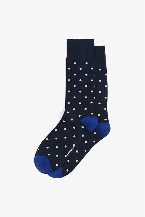 Navy Australian Cotton Blend Spotted Sock - Socks | Country Road