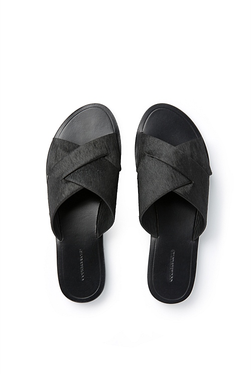 Black Anne Crossover Slide - Sandals & Thongs | Country Road