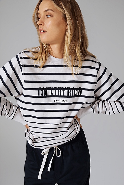 Navy Striped Heritage Sweat - Sweats | Country Road