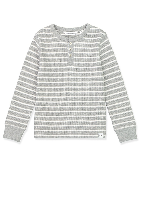 Light Grey Marle Stripe Waffle Henley - T-Shirts | Country Road