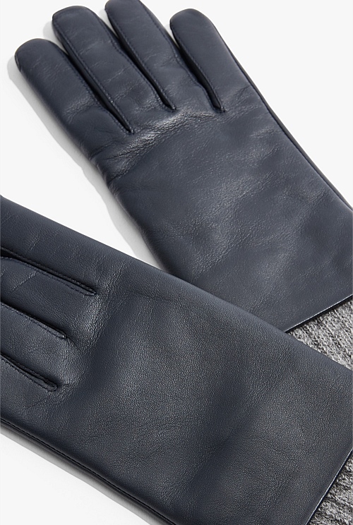 Navy Leather Rib Gloves - Hats, Scarves & Gloves | Country Road