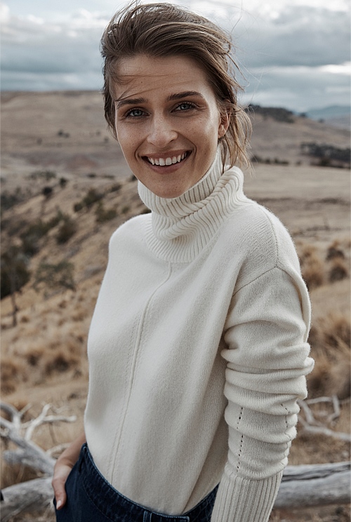 Winter White Merino High Neck Sweater - Knitwear | Country Road
