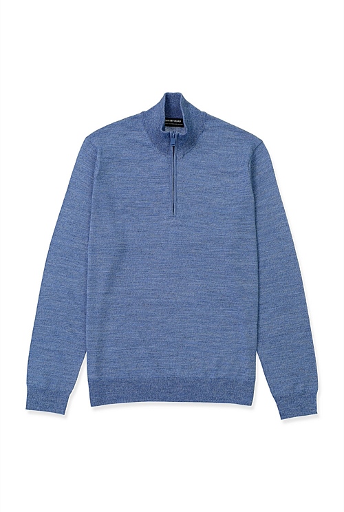 Blue Melange Traceable Merino Half Zip Knit - Knitwear | Country Road