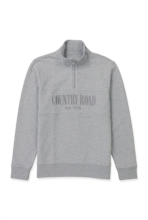 Grey Melange Branded Half Zip Sweat - Sweats | Country Road