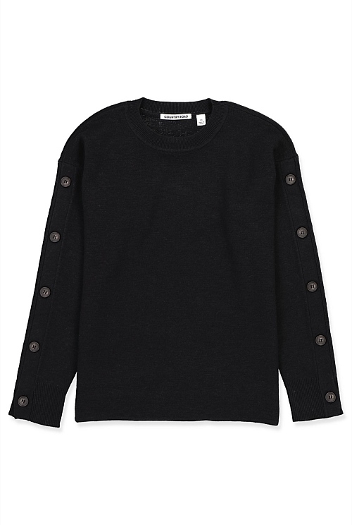 Black Button Sleeve Sweater - Knitwear | Country Road