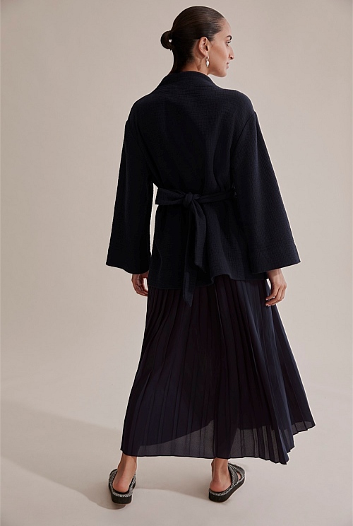 Navy Textured Wrap Jacket - Jackets & Coats | Country Road