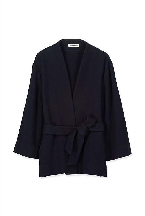 Navy Textured Wrap Jacket - Jackets & Coats | Country Road