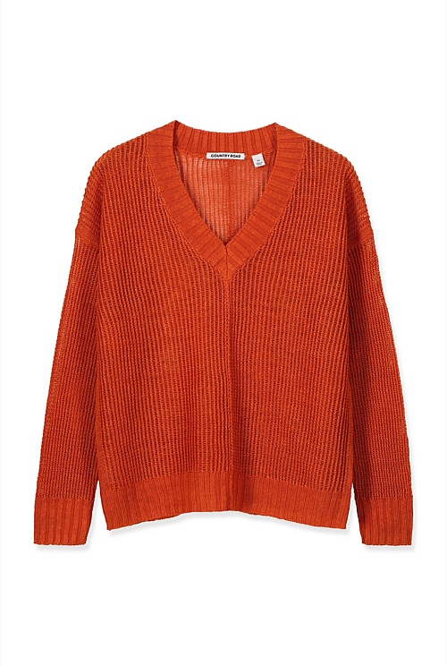 Terracotta Lightweight V-Neck Sweater - Knitwear | Country Road