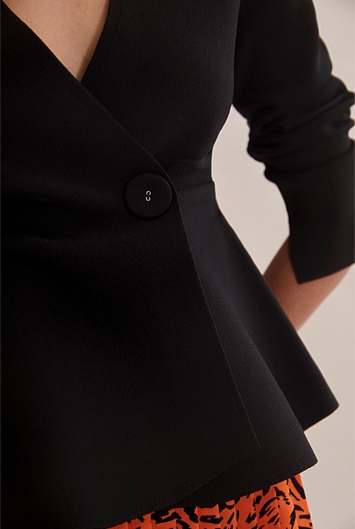 Black Compact Knit One Button Jacket - Jackets & Coats | Country Road