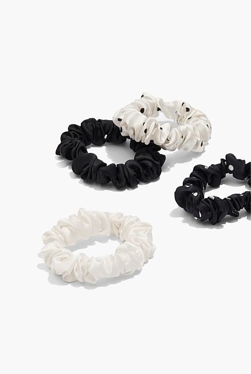 Black Multi Silk Scrunchie Pack of 4 - Accessories | Country Road