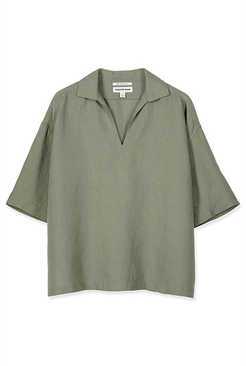 Deep Sage Linen Pop Over - Shirts | Country Road