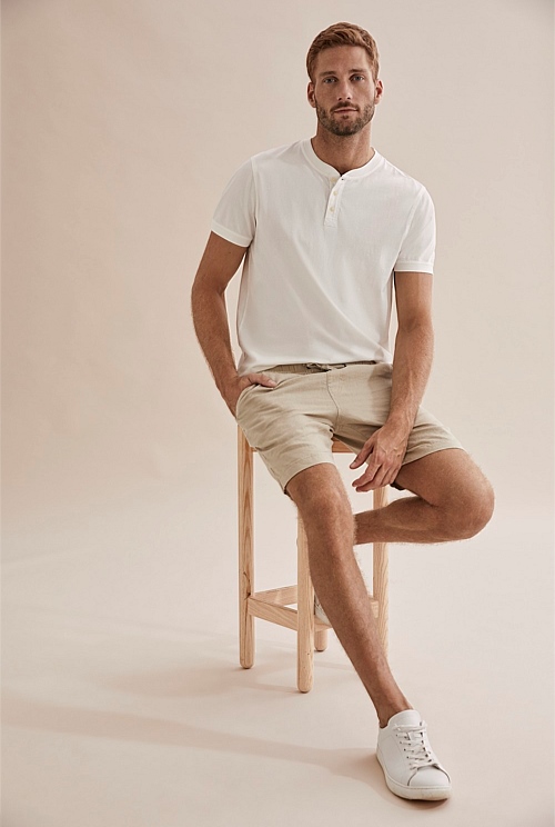 Stone Garment Dyed Short Sleeve Henley T Shirts Country Road