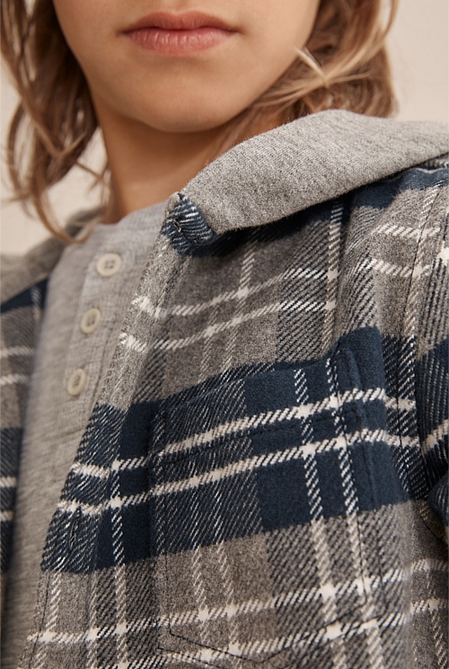 Navy Hooded Check Shirt - Shirts | Country Road