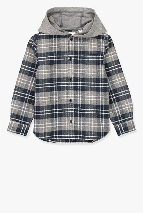 Navy Hooded Check Shirt - Shirts | Country Road