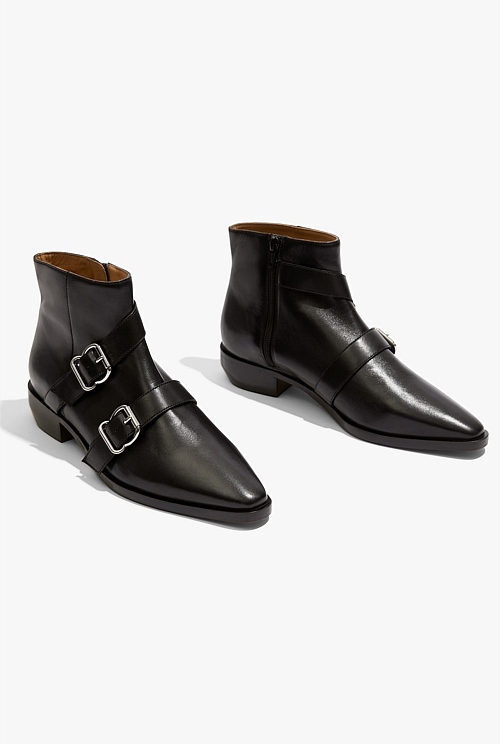 Black Leather Candice Buckle Boot - Boots | Country Road
