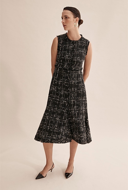 Black Tweed Midi Dress - Dresses | Country Road
