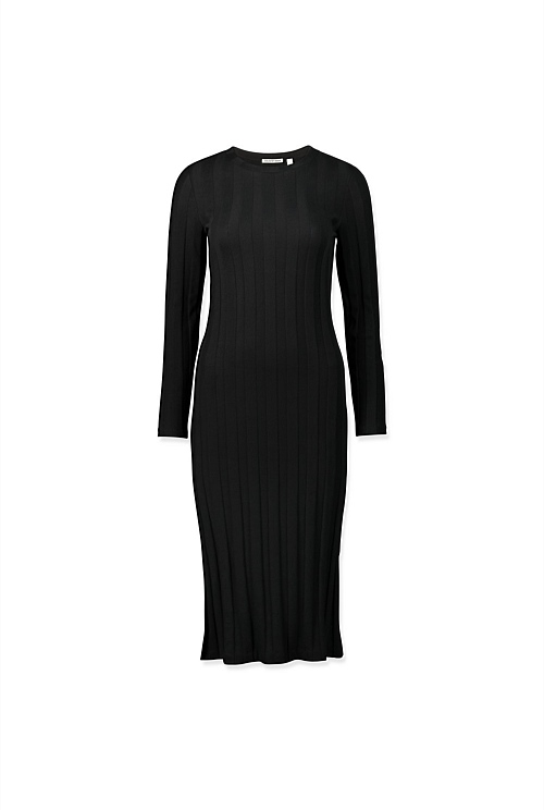 Black Self Stripe Rib Dress - Dresses | Country Road