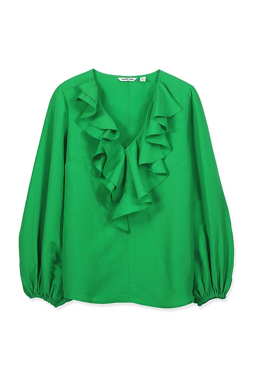 Vivid Green Ruffle Blouse - Shirts | Country Road