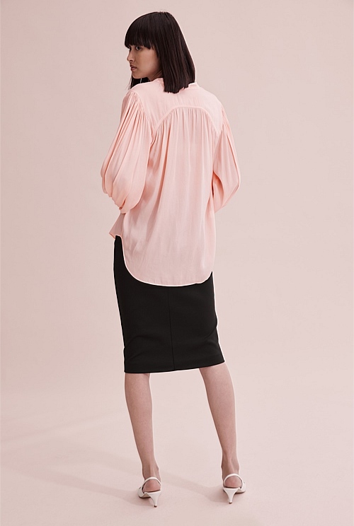 Cosmetic Pink Recycled Polyester Popover Blouse - Shirts | Country Road