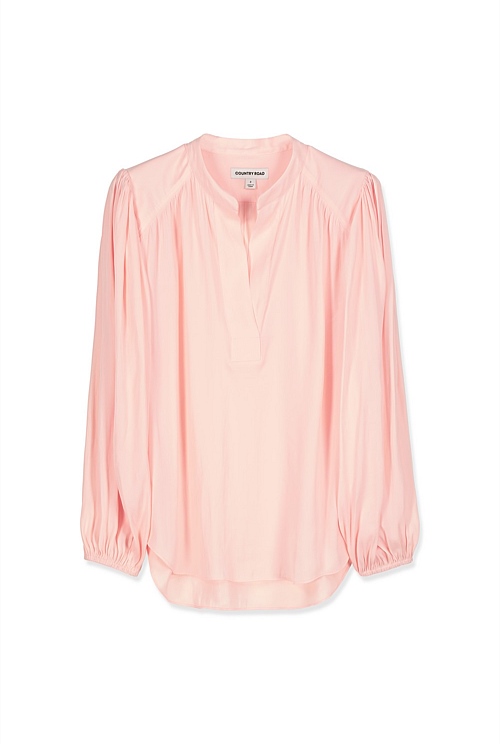 Cosmetic Pink Recycled Polyester Popover Blouse - Shirts | Country Road